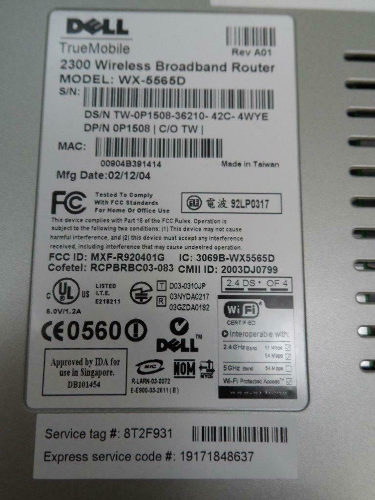 Dell TrueMobile 2300 Wireless Broadband Router ( 0P1508 WX-5565D Dell ...