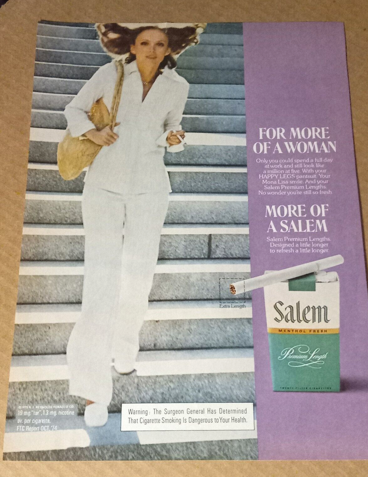 1975 print ad page -Salem Cigarettes PRETTY LADY smoking tobacco Old ...