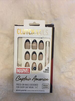 📀 Clutch Nails Marvel Captain America Press On Nails -24 Nails Medium ...