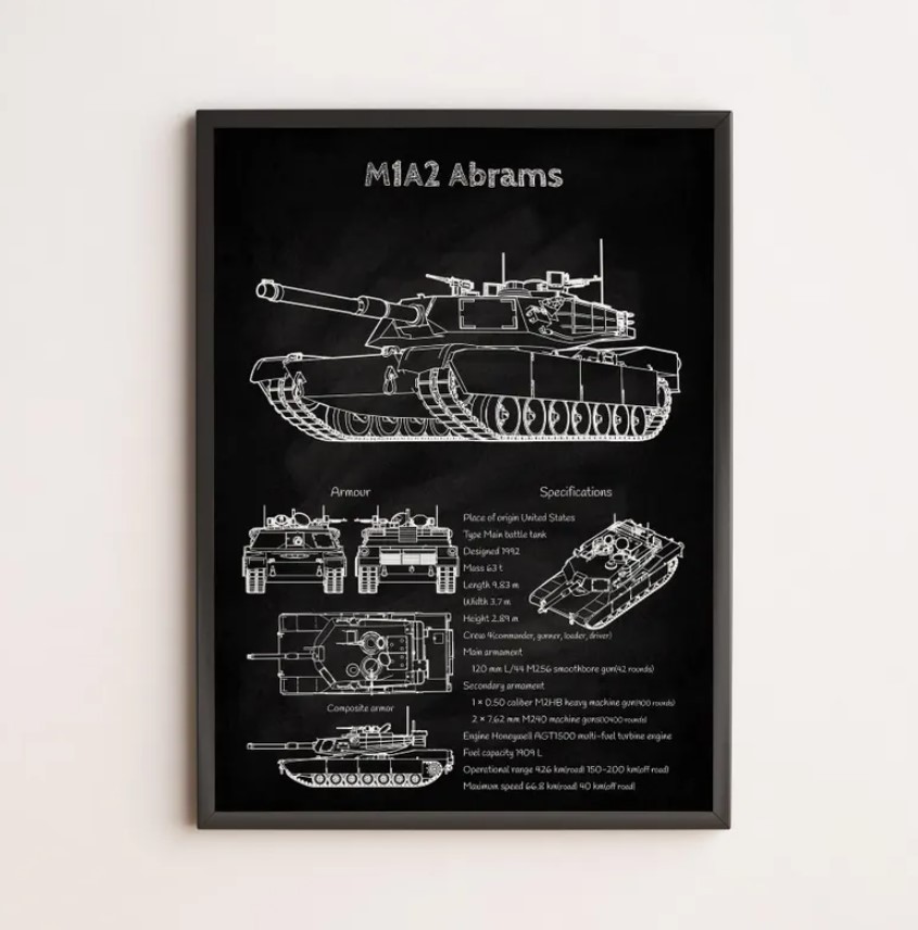 M1A2 Abrams Tank Blueprint Poster | Modern Military Vehicle Wall Art | eBay