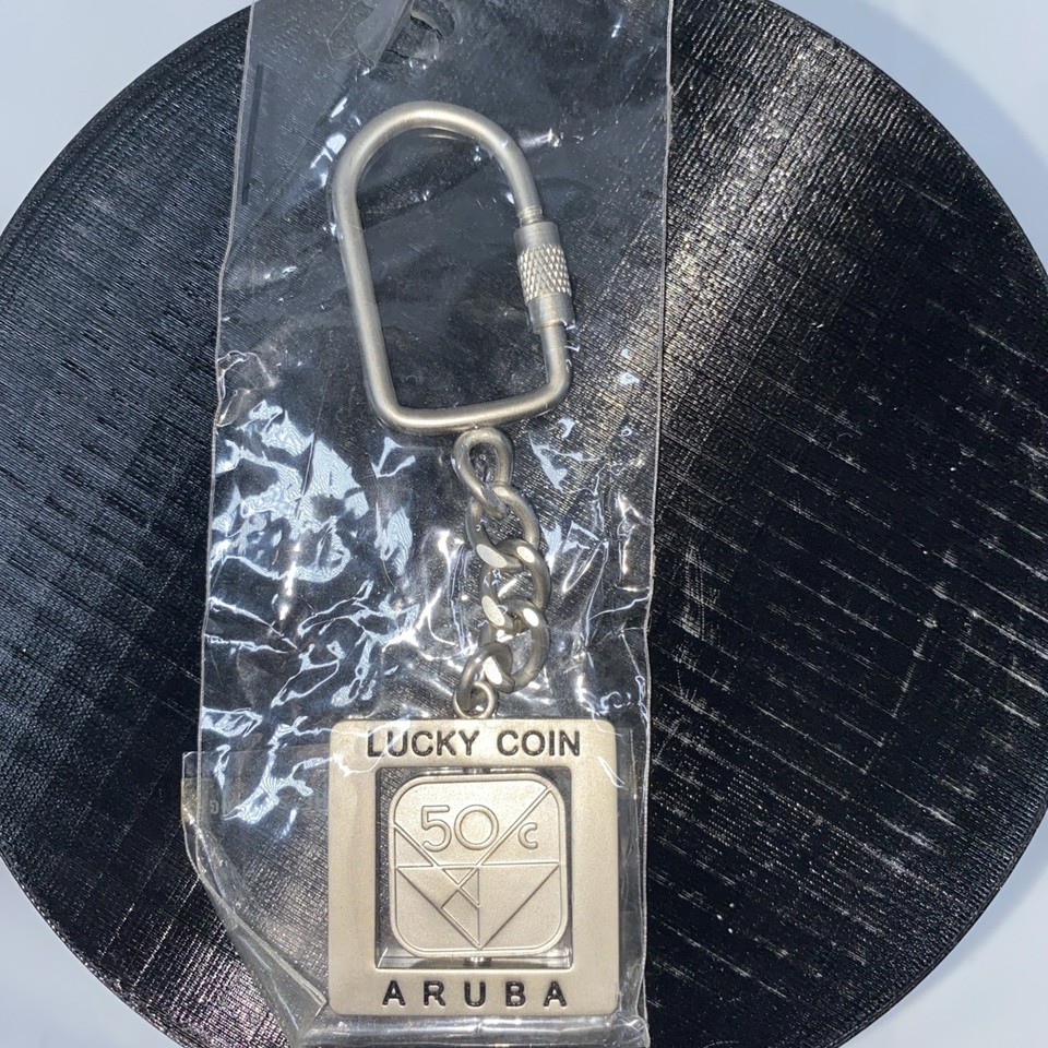 Aruba Lucky Coin 2002 Souvenir Metal Spinner Carabiner Keychain Vintage ...