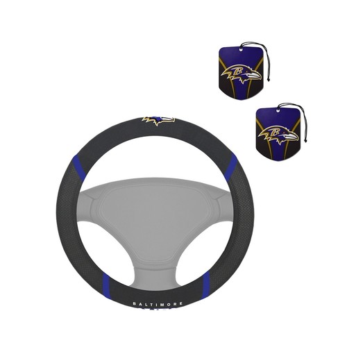 NEW NFL BALTIMORE RAVENS CAR Mesh Grip Steering Wheel Cover & 2PC AIR ...