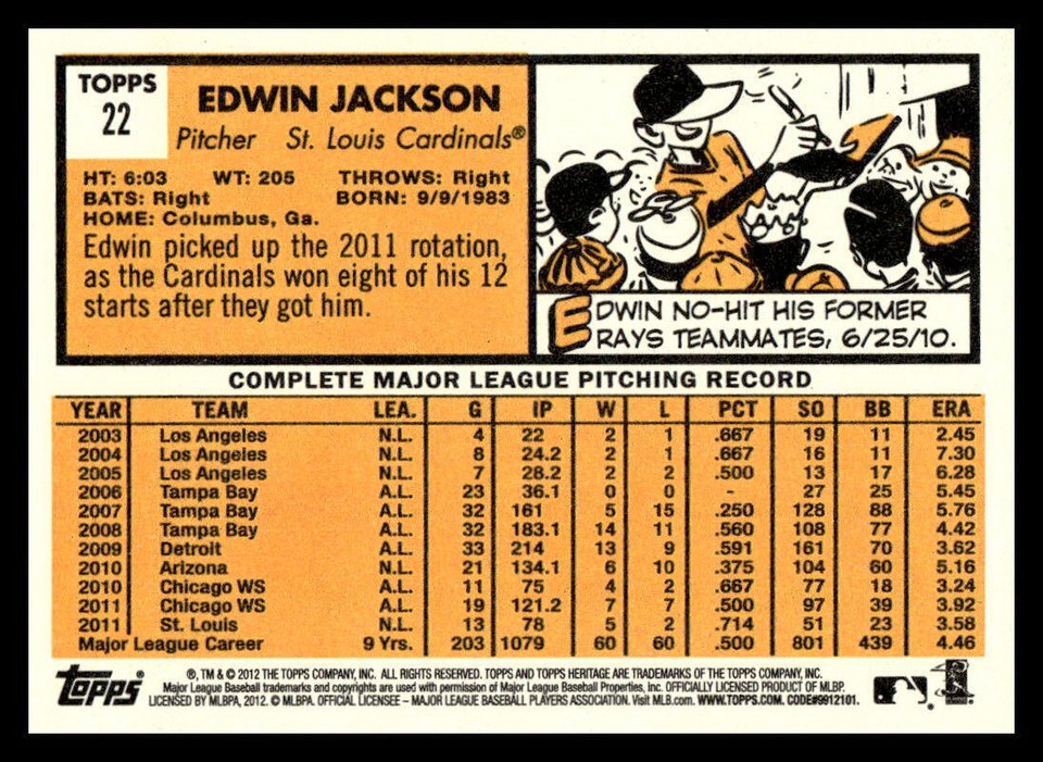 2012 Topps Heritage Edwin Jackson 22 St. Louis Cardinals | eBay