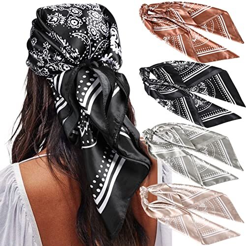 35” Satin Large Square Head Scarves - (Cashew(black+gray+burgundy+light ...