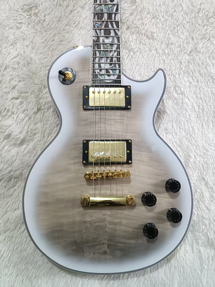 IN STOCK LP Fire inlay Fretboard Electric Guitar solid Body milky white halo | eBay