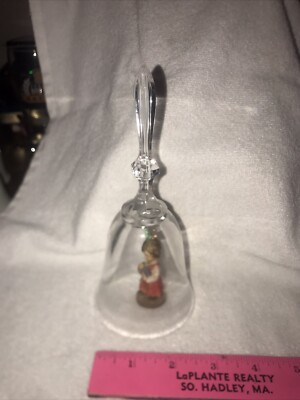 Lead crystal bell Wooden Carved Dolfi clapper girl with gifts & dog ...