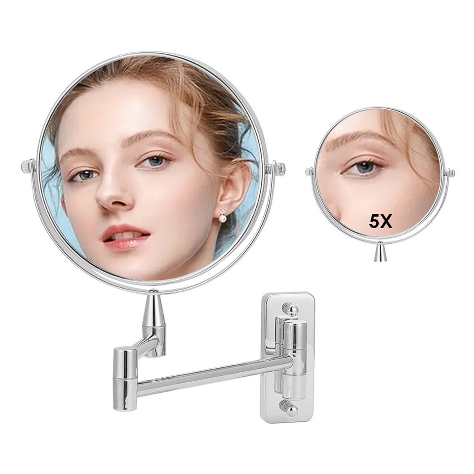 Extendable LED Mirror 5X Magnifying Shaving Makeup Mirrors Wall Mounted ...