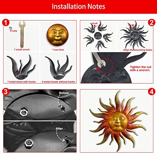 Metal Sun Wall Art Decor-17.3 inches Rustic Metal Sun Hanging ...