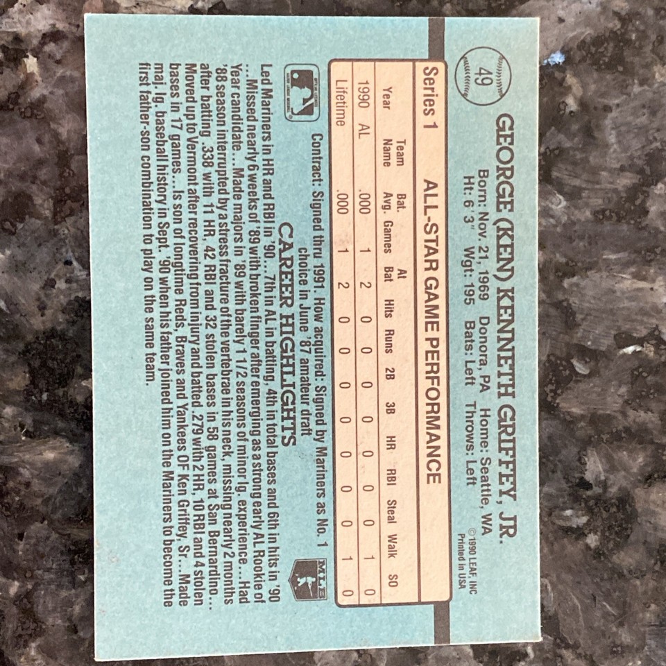 DONRUSS 1991 Ken Griffey Jr. ALL-STAR CF Baseball Card No. 49 RARE With ...