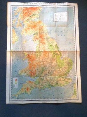 Vintage OS "Cloth Backed" Map of ROMAN BRITAIN - Dated 1928 -Very Good ...