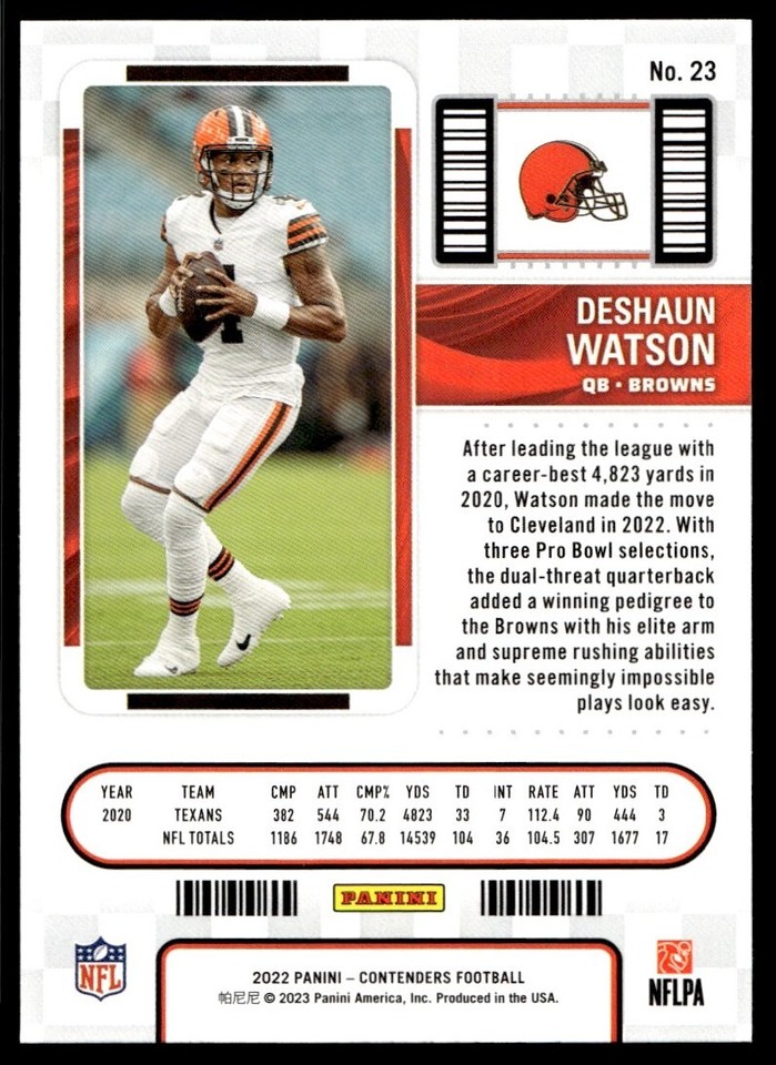 2022 Panini Contenders Season Ticket Deshaun Watson Houston Texans #23 ...