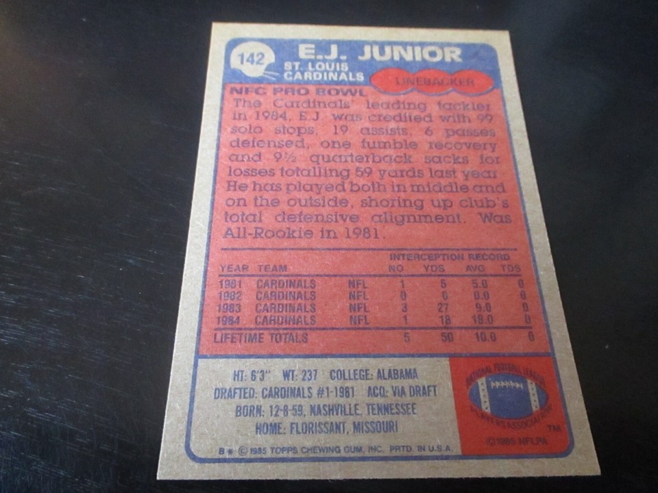 E.J. junior (st. louis cardinals - lb) 1985 topps CARD #142 nr/mint ...