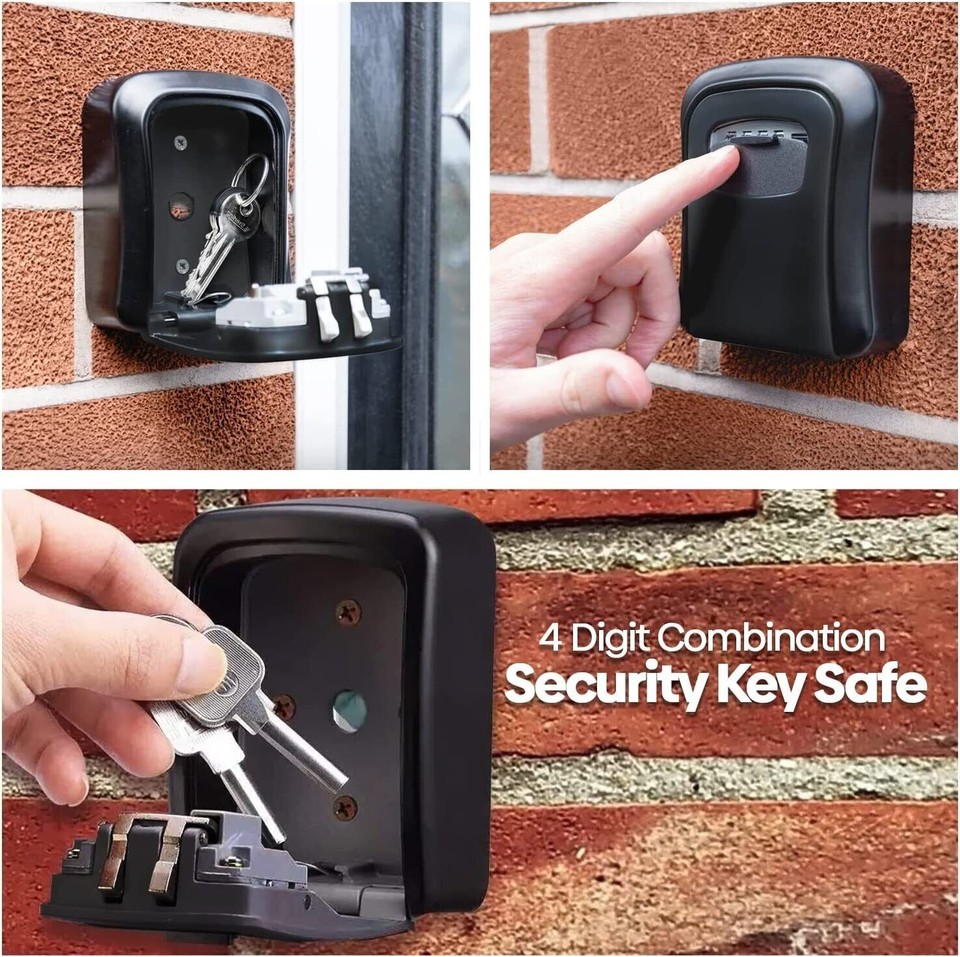 WALL MOUNTED KEY SAFE BOX 4 DIGIT COMBINATION KEY SAFE OUTDOOR SECURITY ...