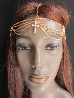 NEW WOMEN GOLD METAL HEAD CHAIN FASHION JEWELRY BIG SILVER CROSS ...
