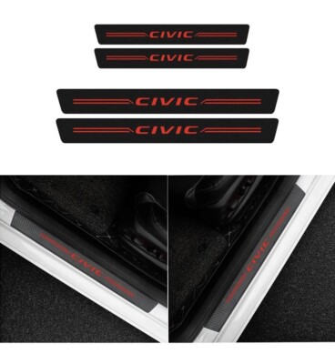 4PCS Threshold Protection Sticker Reflective Carbon Fiber Sticker Civic ...
