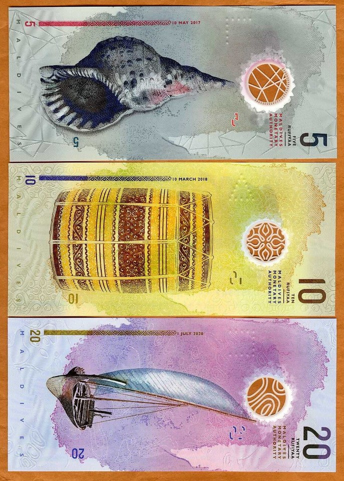 SET Maldives, 5-10-20 Rufiyaa, 2017-2020, P-A26-26-27 Polymer UNC | eBay