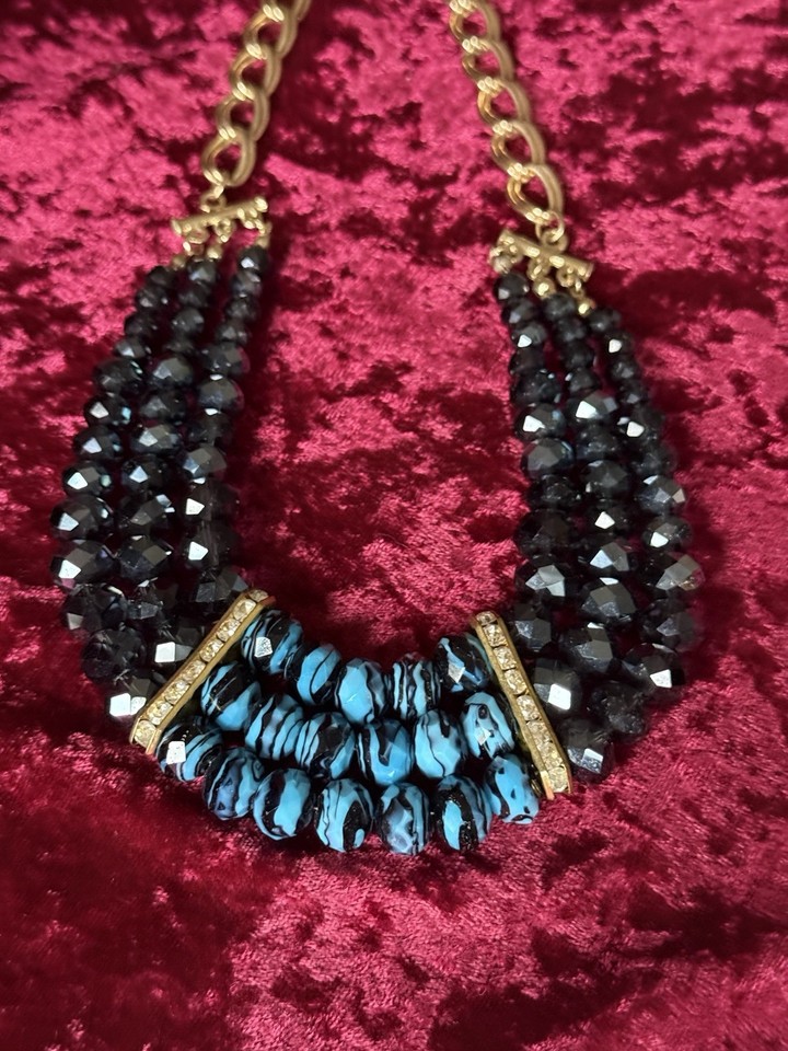 Beautiful Statement Necklace With Black Faceted Crystal & turquoise ...