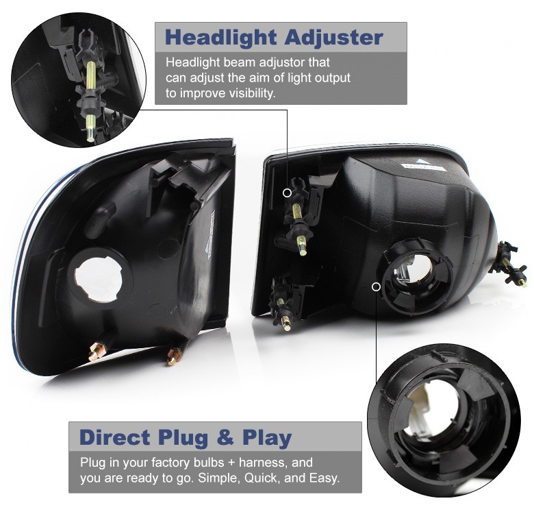 97-03 F150/97-02 EXPEDITION BLACK/SMOKE CRYSTAL HEAD LIGHT W/BLUE DRL ...