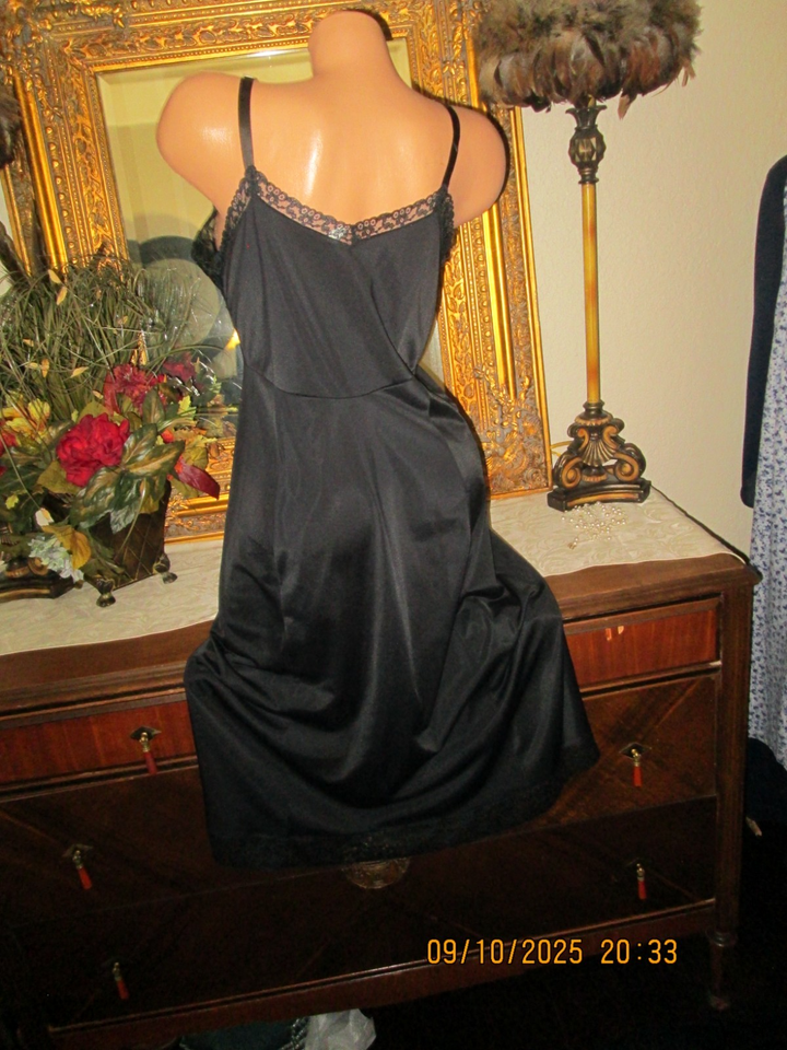 Vintage Artemis Full Slip 38B Lacey black nylon gown dress lingerie | eBay
