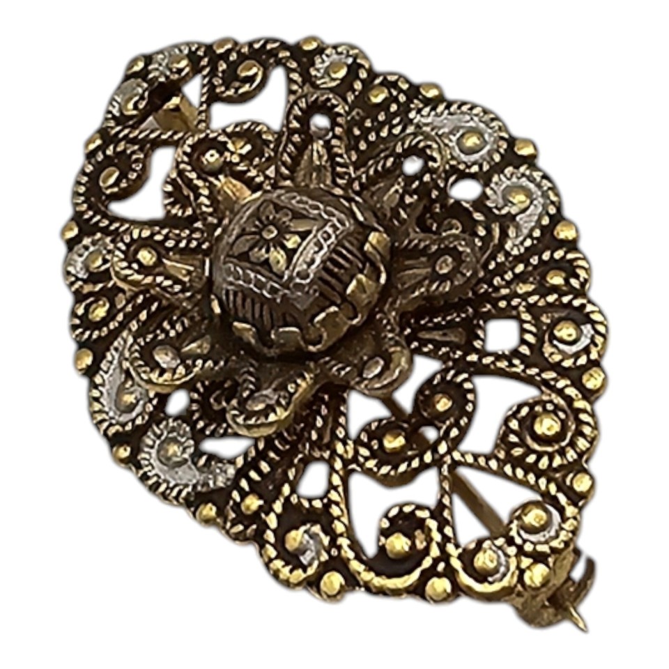 Vintage Damascene Goldtone Toledo Spain Oval Shaped Brooch Pin ...