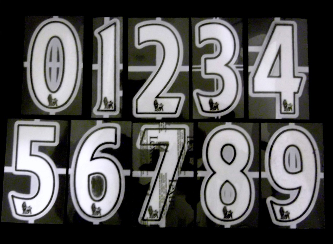 Official Premier League 2007/13 white Lextra Football Short Numbers 0-9 ...