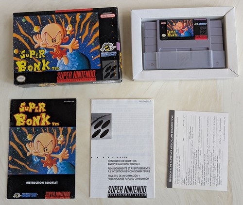 CLEAN Super Bonk Super Nintendo SNES Complete in Box CIB Reg Card ...