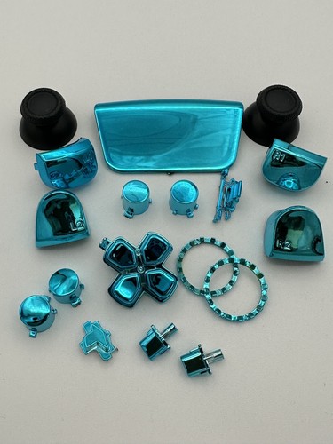 Chrome blue PS5 Controller Full Set Button Thumbstick Triggers V1 BDM ...
