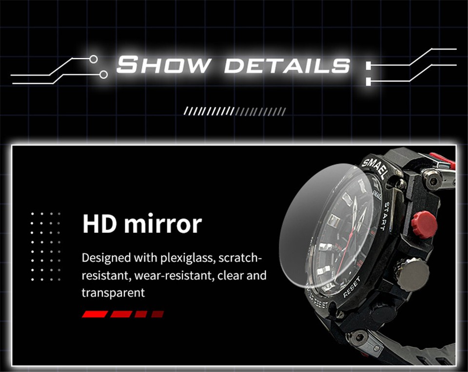 SMAEL Brand Men Digital LED Watch Dual Time Gold Watches Rubber ...