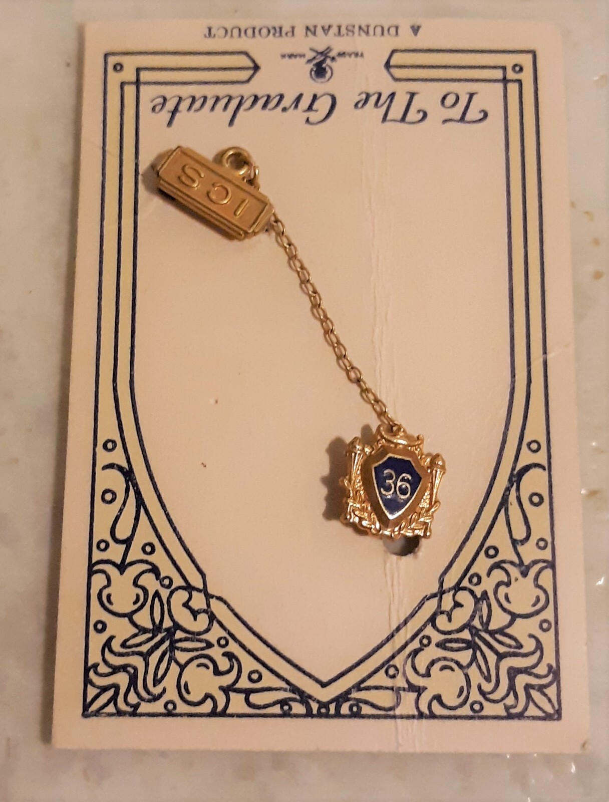 ICS International Correspondence School Pin 36 w/ chain Blue Enamel ...