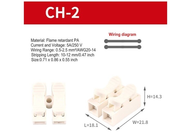 50 Piece 2-Wire/Pin Connectors Electrical Quick Connect Spring Push ...