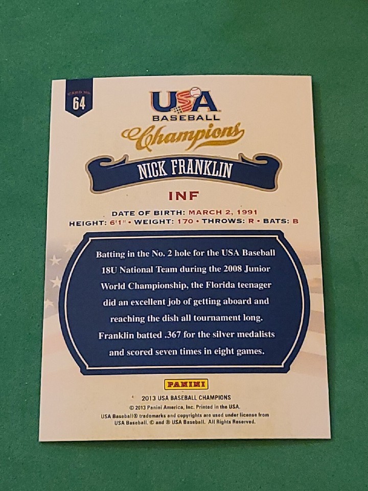 2013 Nick Franklin Panini USA Baseball Champions #64 | eBay