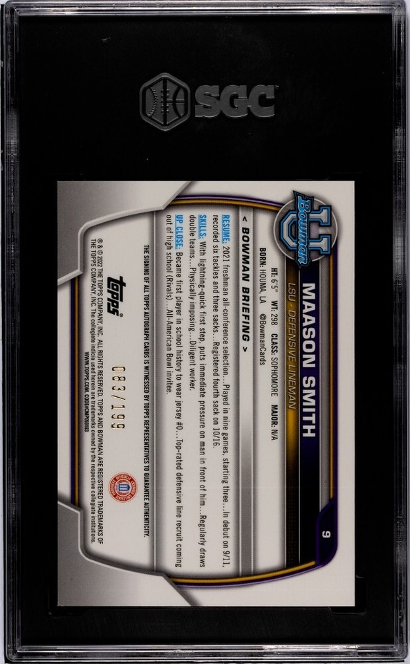 2020 Bowman Chrome U Maason Smith Auto Lava Refractor LSU Tigers /199 ...