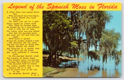 Legend of the Spanish Moss in Florida Poem, Chrome, Unposted | eBay