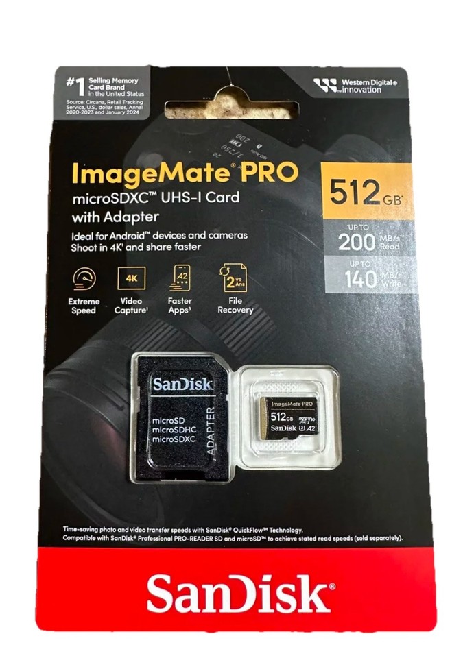 sandisk imagemate pro 512gb MicroSDXC UHS -1 with ADAPTER 619659211905 ...