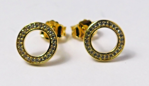 Authentic Pandora Shine Earrings Gold Sparkling Circle Studs #268649C01 ...