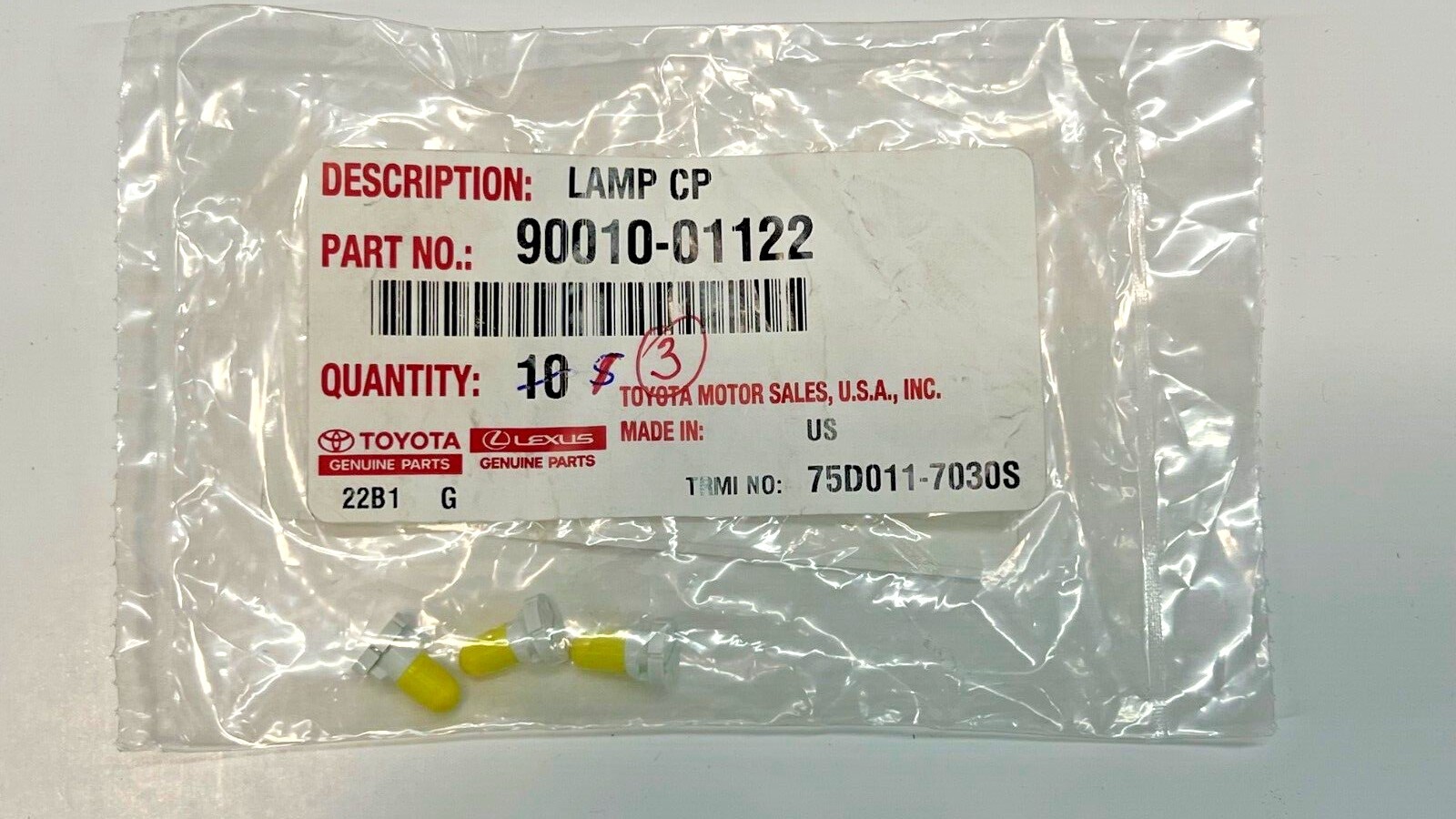 3-PC SET 2006-2014 GENUINE TOYOTA LEXUS 9001001122 BULB, W/ CAP 90010 ...