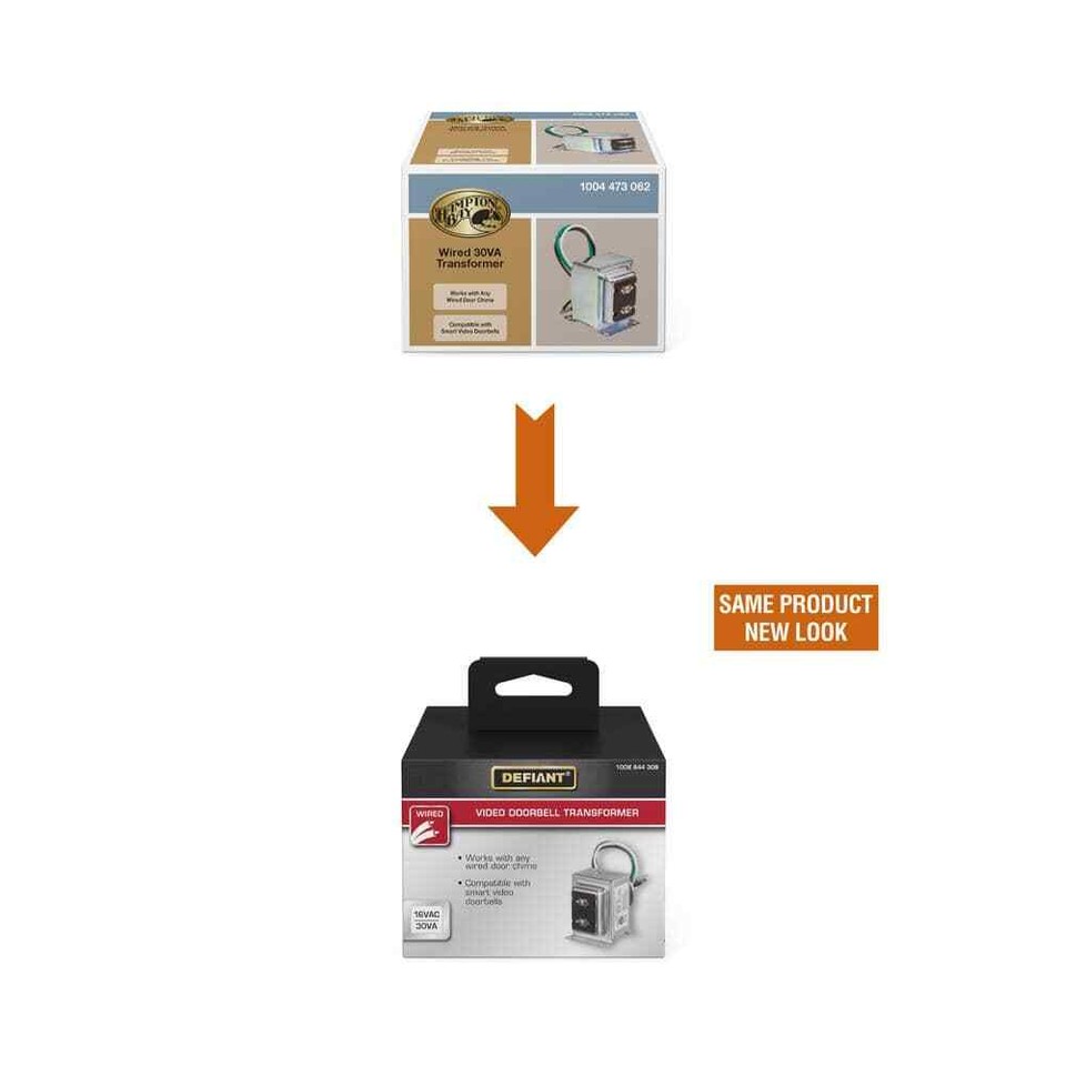 Defiant Wired 16VAC/30VA Doorbell Transformer, Compatible + Most Video ...