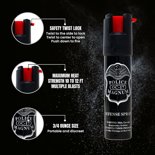 Police Magnum Compact Pepper Spray Self Defense- Tactical Maximum Heat ...