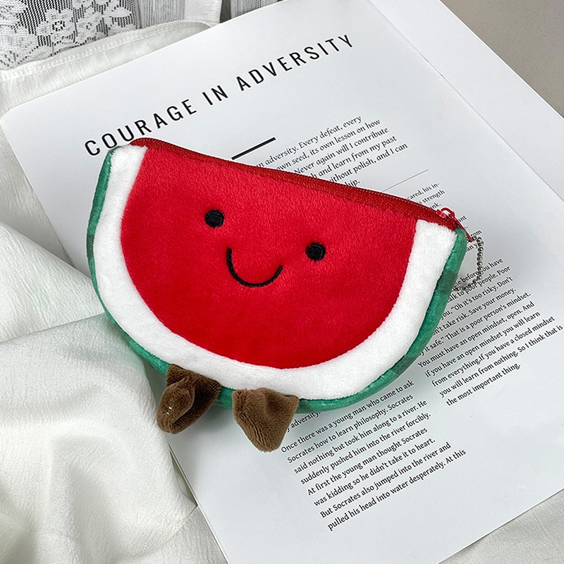 Cute Soft Plush Zipper Coin Purse Cartoon Watermelon Sundry Organizer ...
