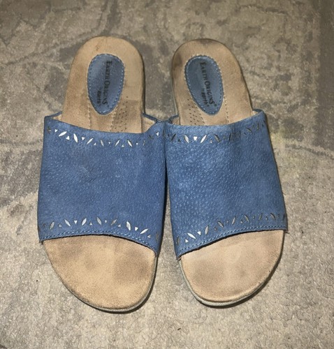 Earth Origins Valorie Slide Sandals Blue Suede Leather Comfort Women Sz ...