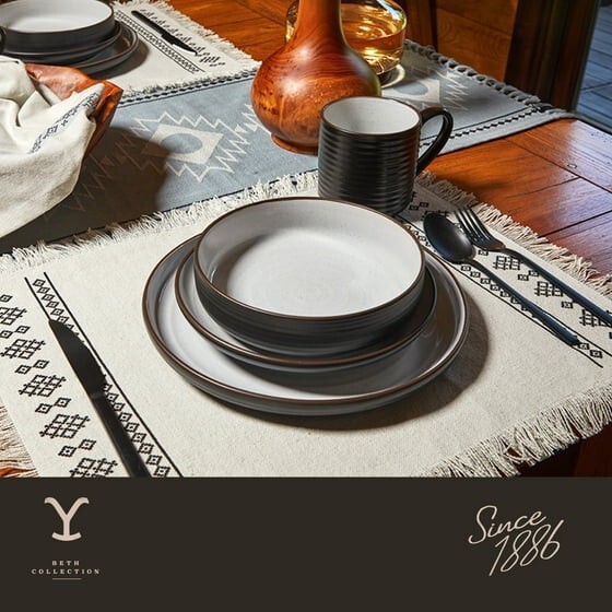 Yellowstone 12-Piece Ceramic Dinnerware Set Beth Collection Dinner ...