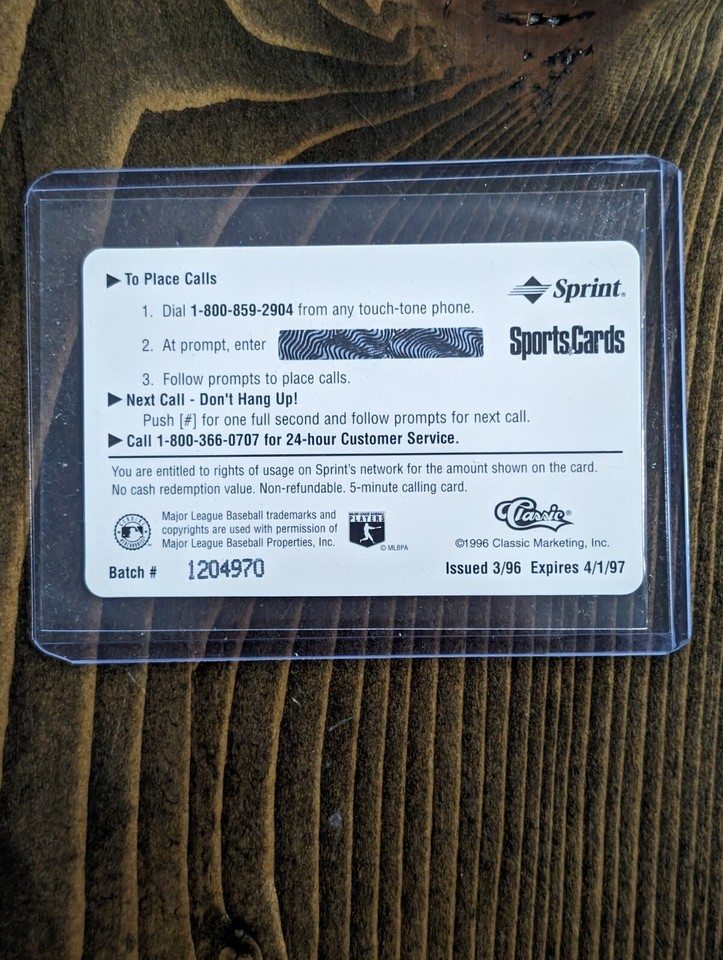 1996 SportsCards Classic Sprint Cal Ripken Jr Five Dollars Phone Card ...