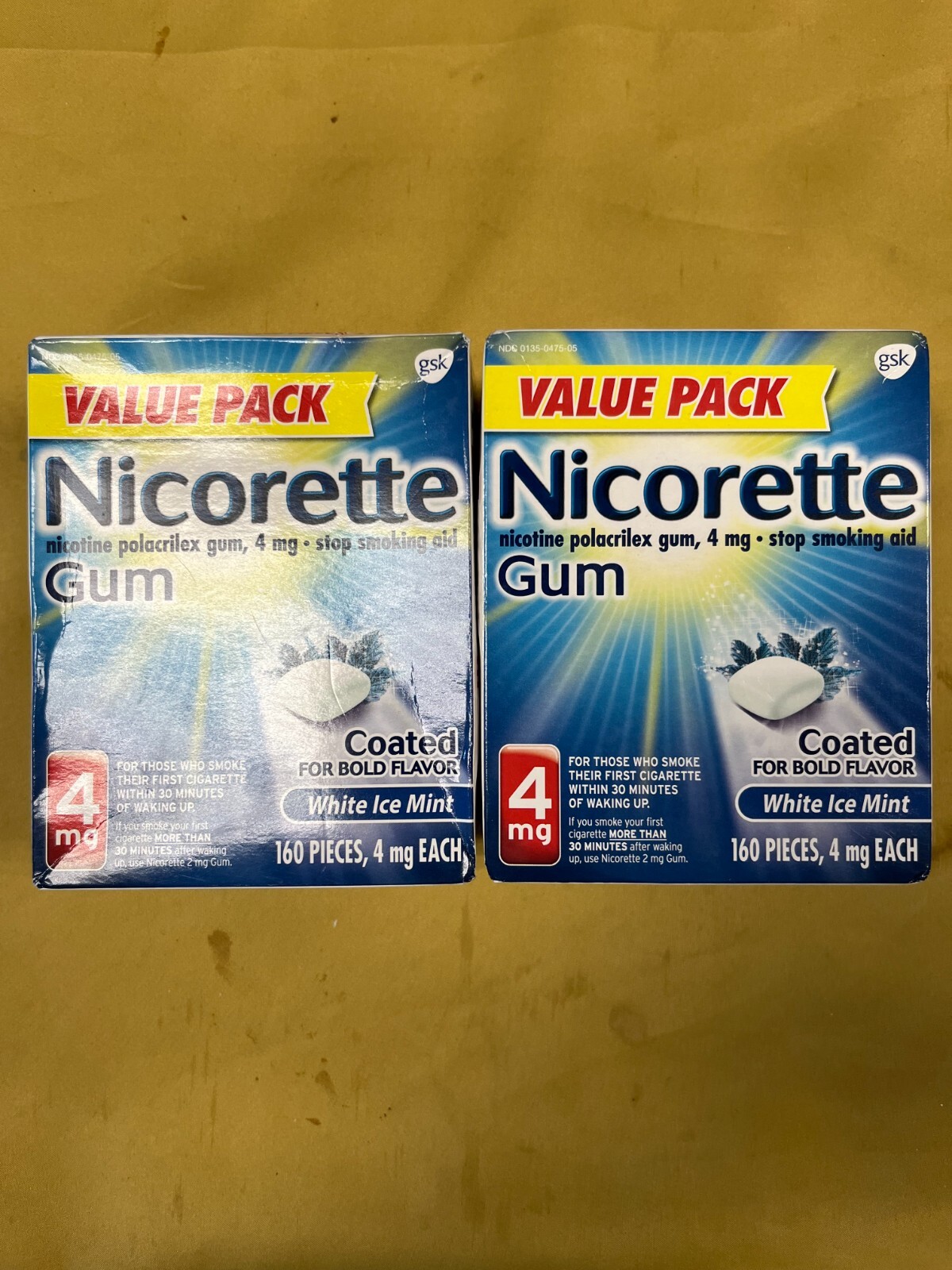 2 New Nicorette Nicotine Quit Gum 4mg White Ice Mint Flavor- 160 Pieces ...