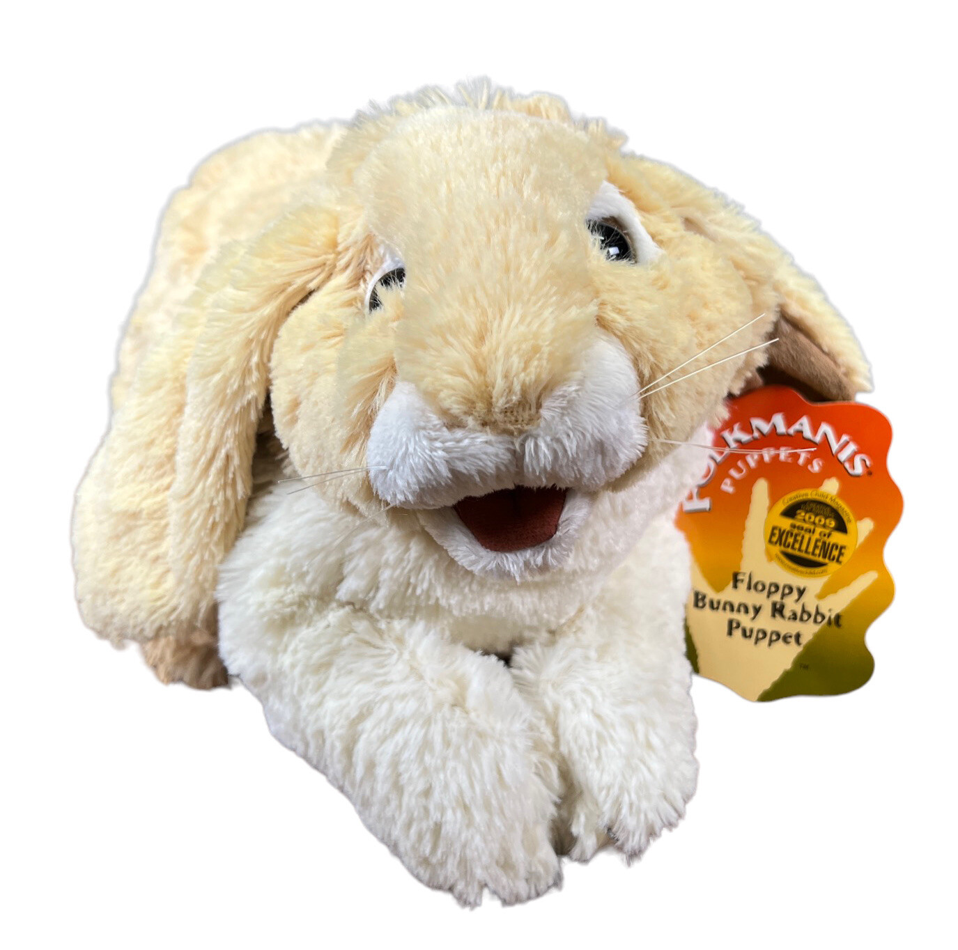 Folkmanis Floppy Bunny Rabbit Hand Puppet Plush 14" Tan White Full Body ...