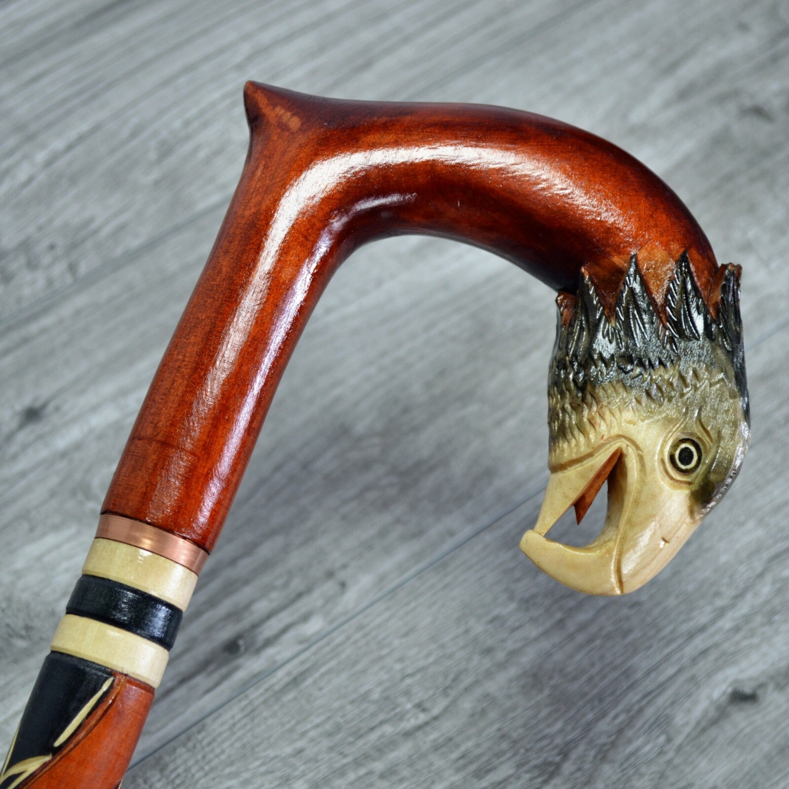 Cane Walking Stick Wooden carved Handmade - Hawk | eBay