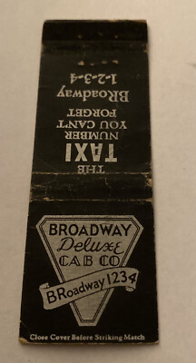 Vintage Matchbook Cover Matchcover Broadway Deluxe Cab Co Taxi OR | eBay