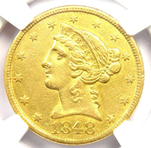 1848-C Liberty Gold Half Eagle $5 - NGC AU Details - Rare Charlotte ...