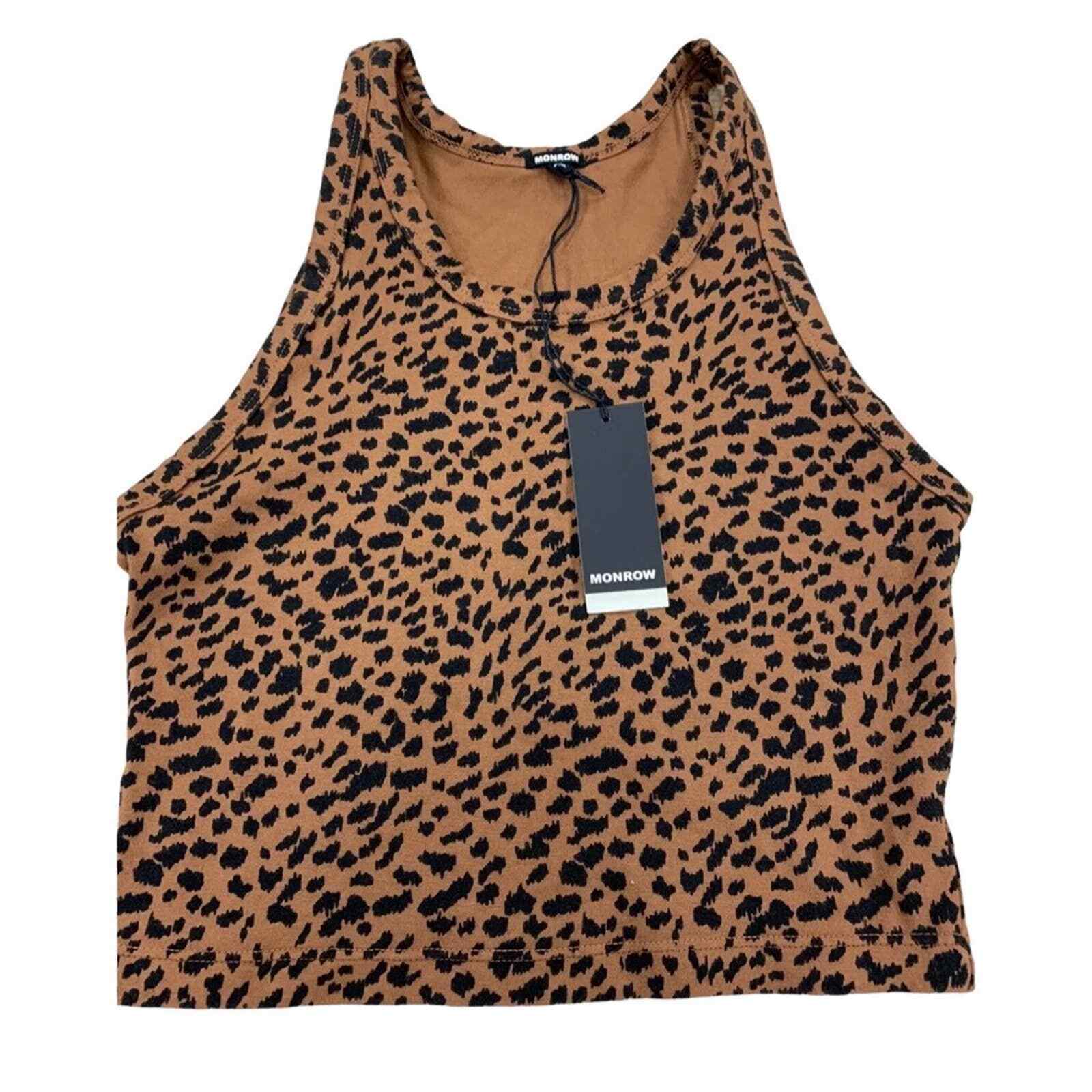 NWT MONROW Brown Leopard Crop Tank Top M | eBay