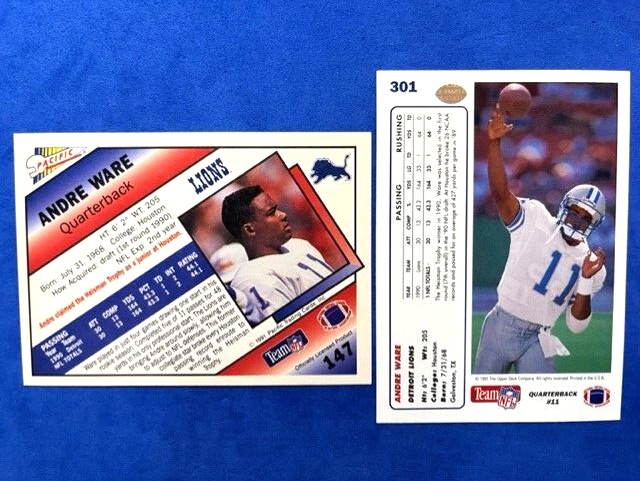 NFL - Andre Ware 1991 Pacific & 1991 Upper Deck Football - Lions | eBay