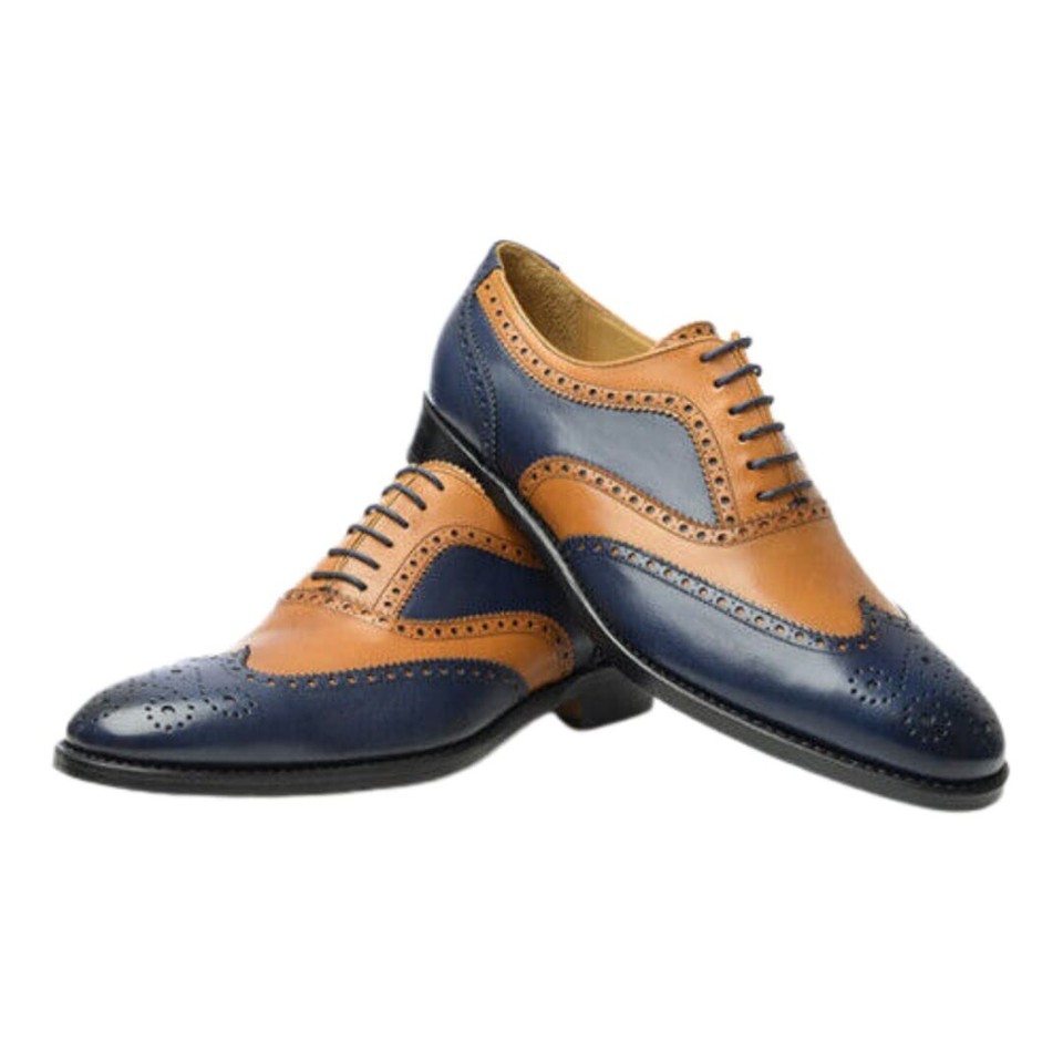 Handmade Two Tone wingtips brogue leather dress shoes, men business ...